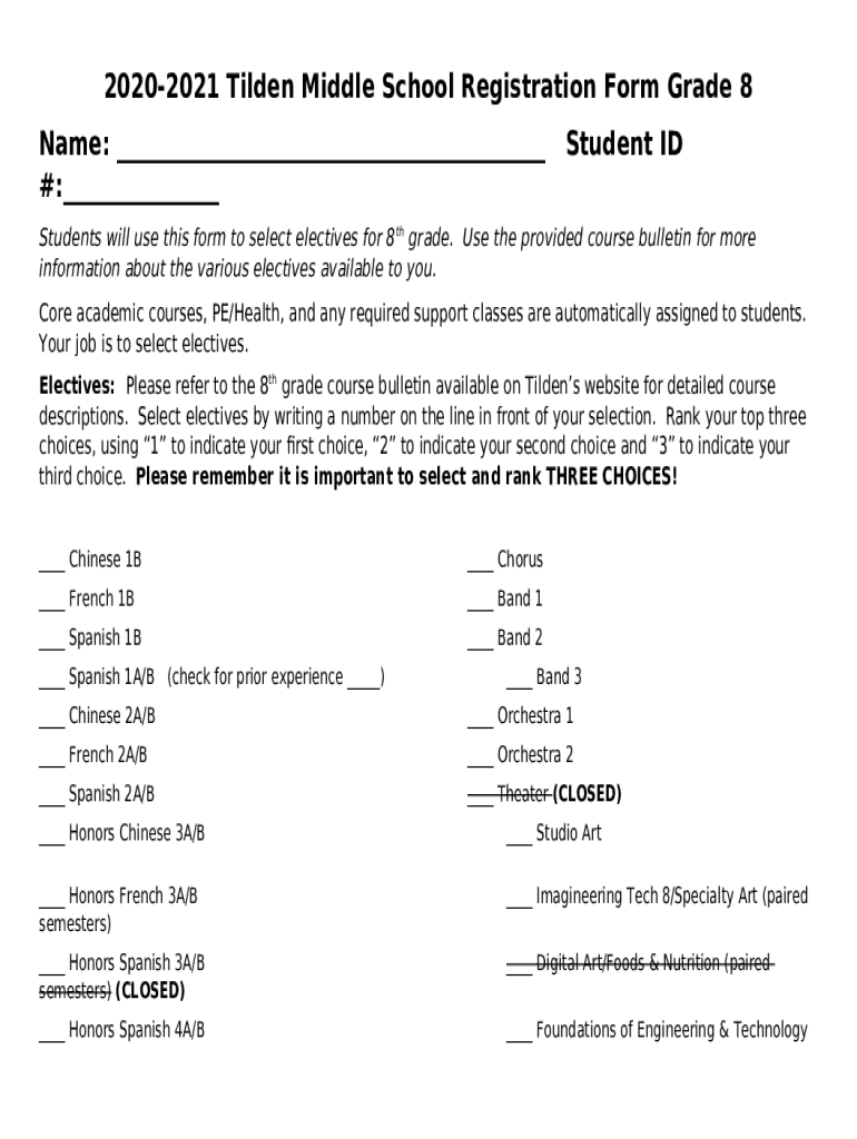 Discovery Middle School 8 th Grade Registration s ... Doc Template ...