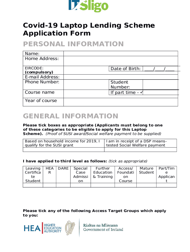 Covid-19 Laptop Lending Scheme Application ... Doc Template | pdfFiller