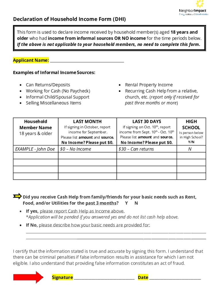 Fillable Online Form Declaration of Household Income - ACCESS Fax Email ...