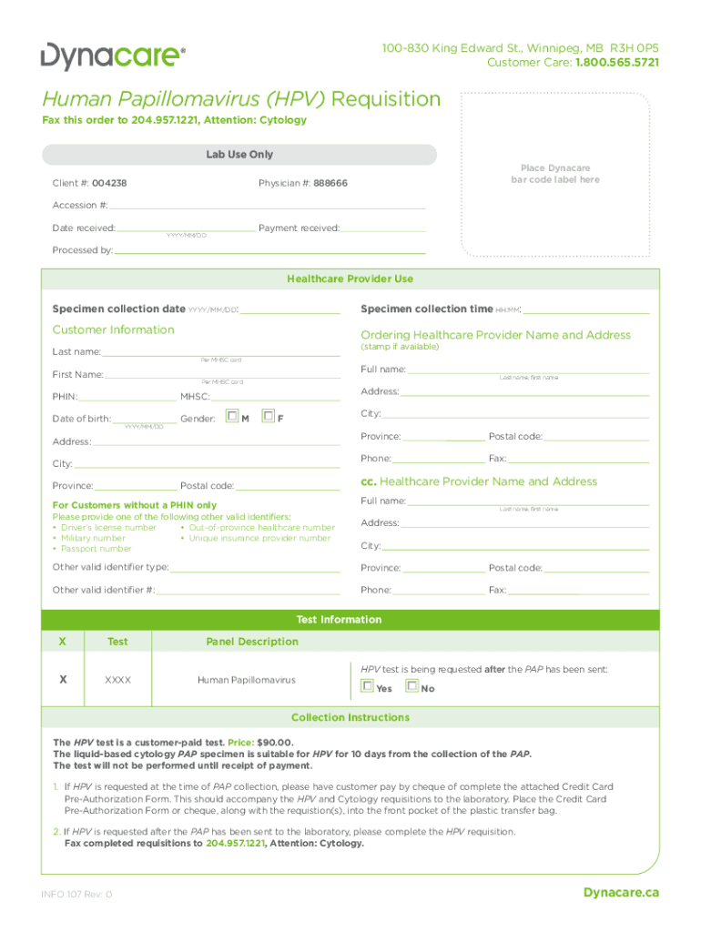 Fillable Online Instructions for Human Papillomavirus (HPV) Test ...