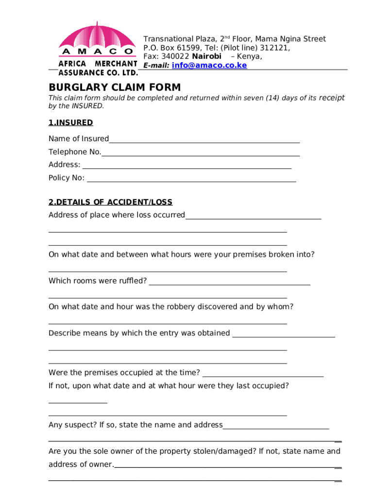 Claim Notification - Nairobi Doc Template | pdfFiller