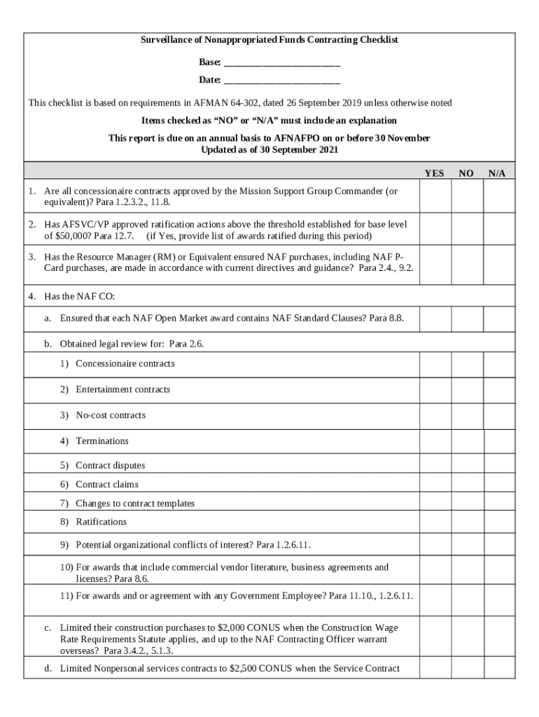 Surveillance of Nonappropriated Funds Contracting Checklist Doc ...