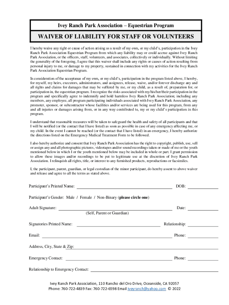 Fillable Online Waiver of Liability I hereby waive any right or cause ...