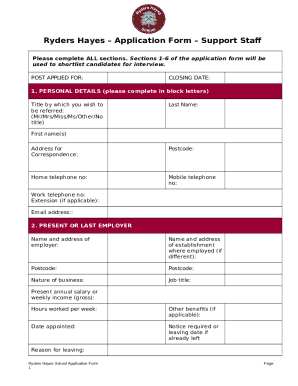Job Application Support Staff Posts Confidential Doc Template | pdfFiller
