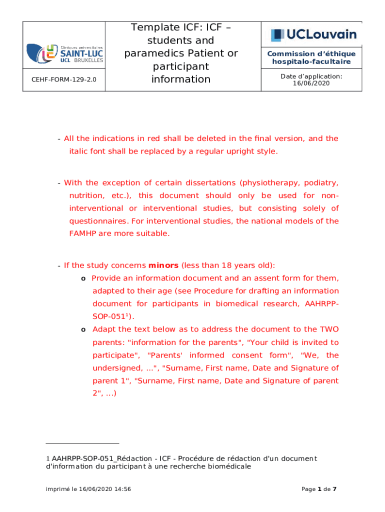 Template ICF. CEHF--129-2.0 Doc Template | pdfFiller