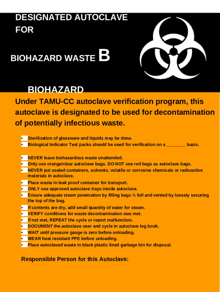 DESIGNATED AUTOCLAVE Doc Template | pdfFiller