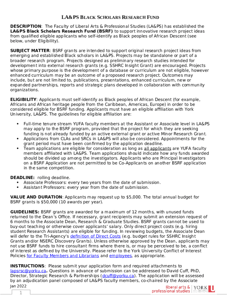 LA&PS Black Scholars Research Fund Application Doc Template | pdfFiller