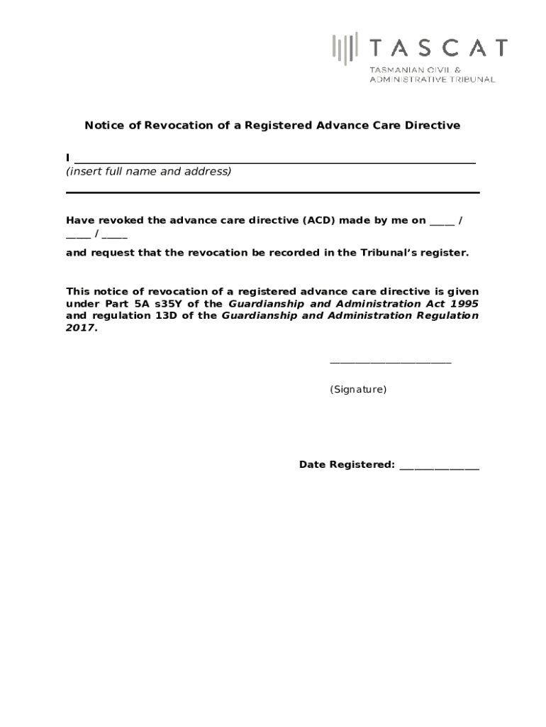 Revocation of advance care directive Doc Template | pdfFiller