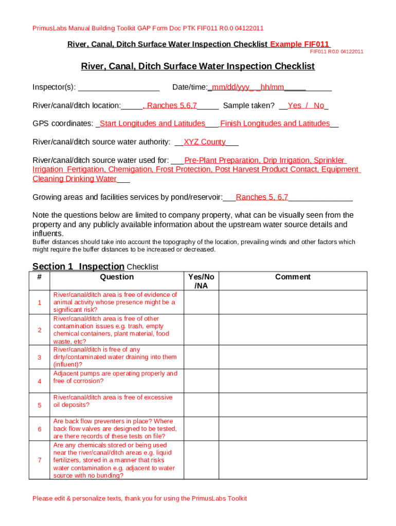 Sample Self Inspection Checklist Doc Template | pdfFiller