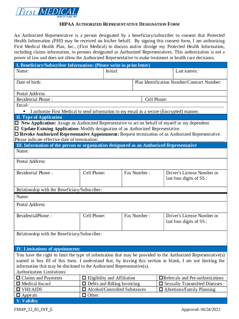 What is a HIPAA Representative? Doc Template | pdfFiller