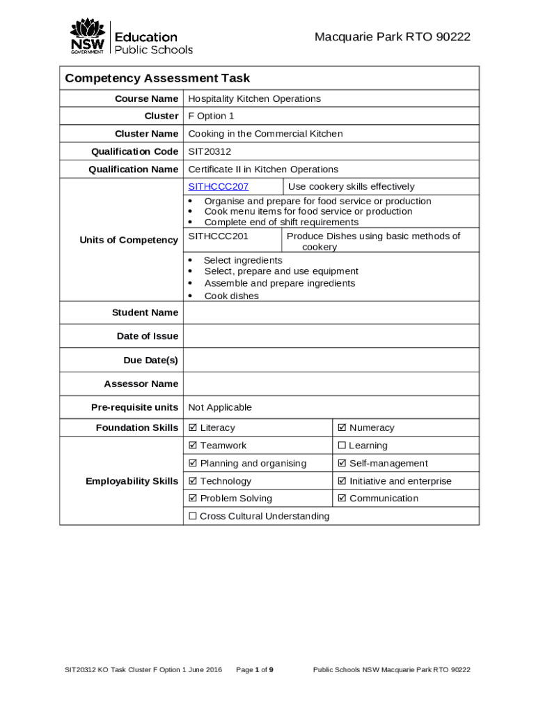 SIT20416 Certificate II in Kitchen Operations Course ... Doc Template ...