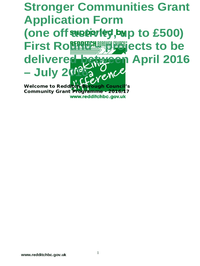 Stronger Communities Grant Application (one ... Doc Template | pdfFiller