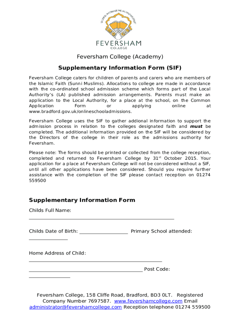 Feversham College - Fill Online, Printable, , Blank - bso bradford gov ...