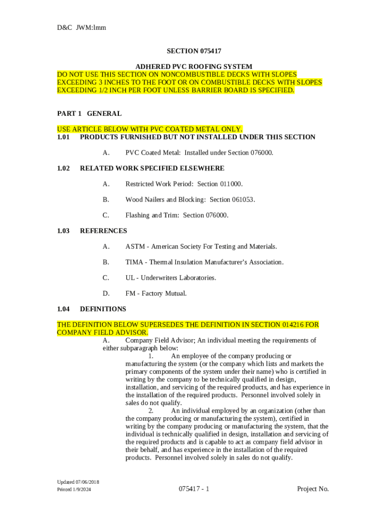 TPO and PVC System Specifications and Details. dist. by ... Doc ...