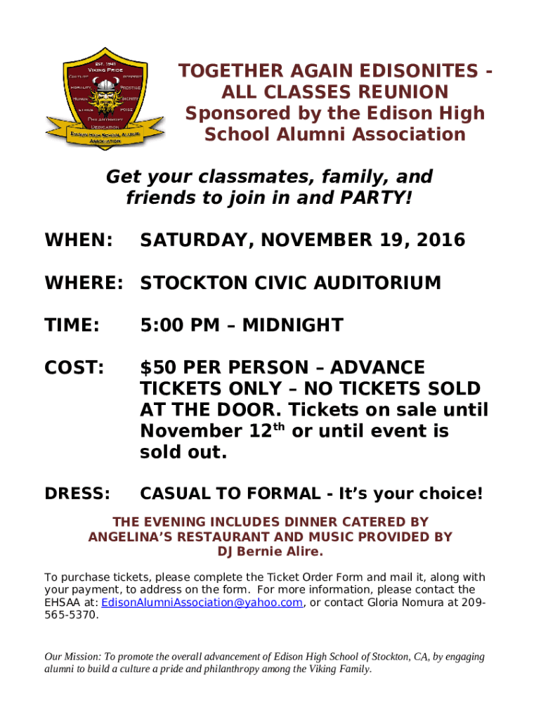 Edison High class reunion ination - Edison High School Doc Template ...