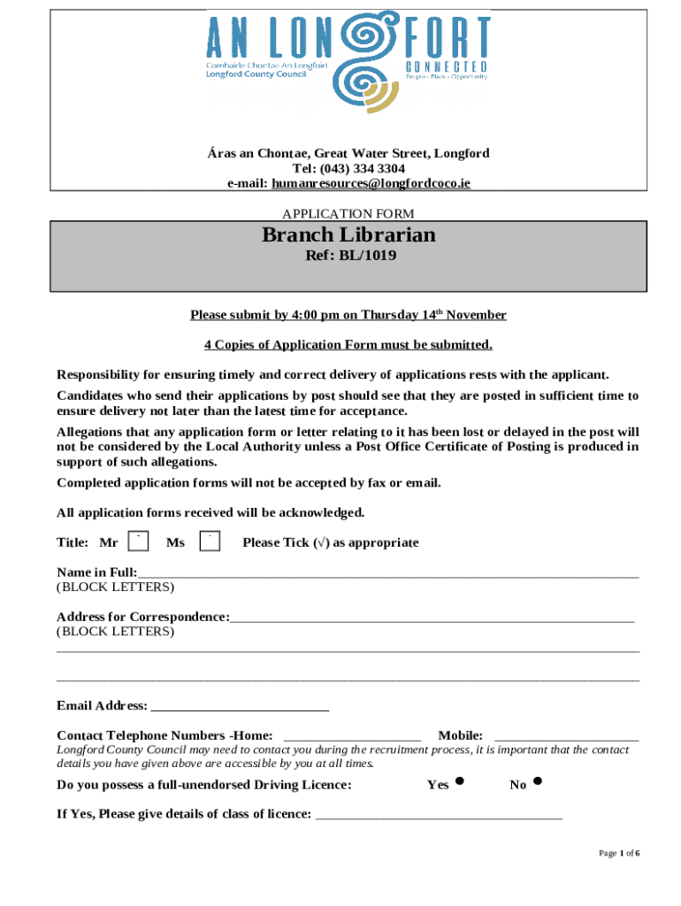 APPLICATION Branch Librarian Ref Doc Template | pdfFiller