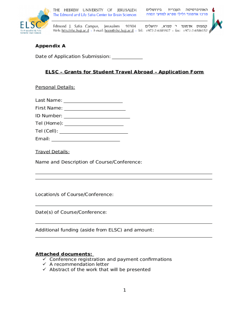 ELSC - Grants for Student Travel Abroad - Application - elsc huji ac ...