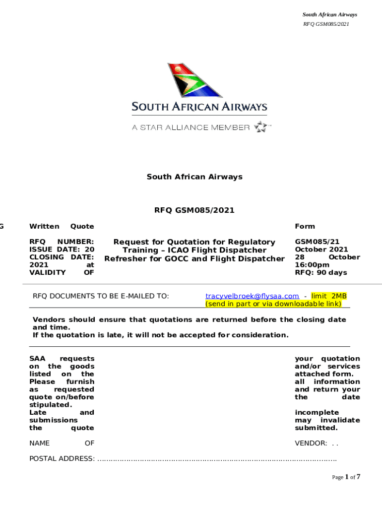 RFQ NUMBER: GSM085/21 Doc Template | pdfFiller