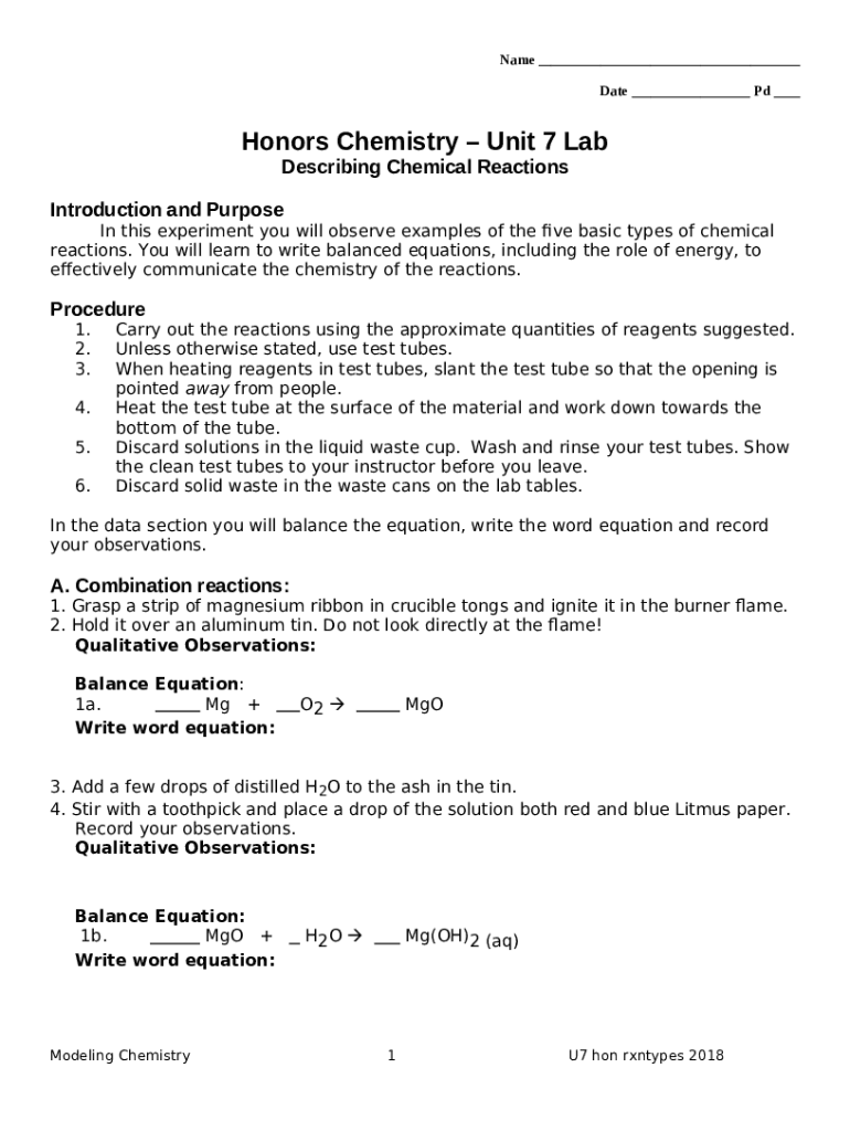 5 Types of Chemical Reactions (Chemistry) + Activity Series ... Doc ...