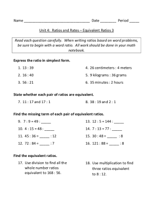 Fillable Online Ratios and Equivalent Ratios, Rates, Writing ... Fax ...