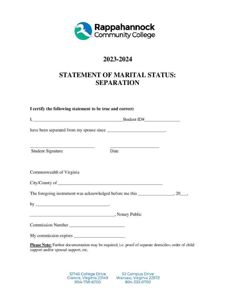 Fillable Online STATEMENT OF MARITAL STATUS: Fax Email Print - pdfFiller
