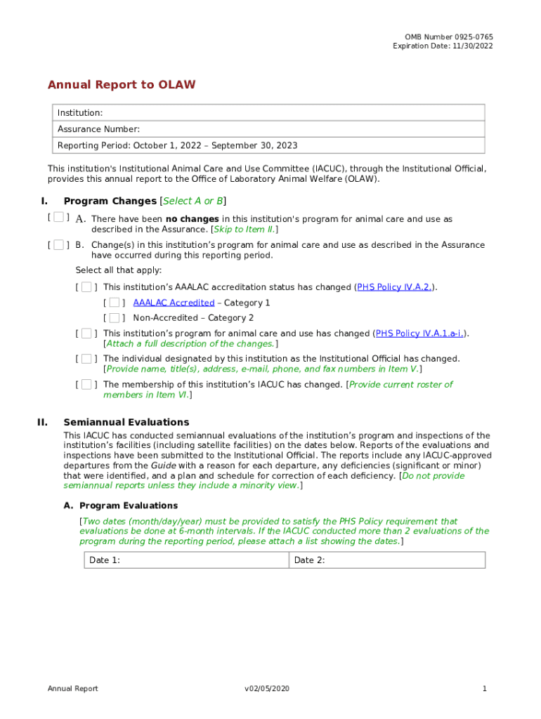 Annual Report to OLAW Doc Template | pdfFiller
