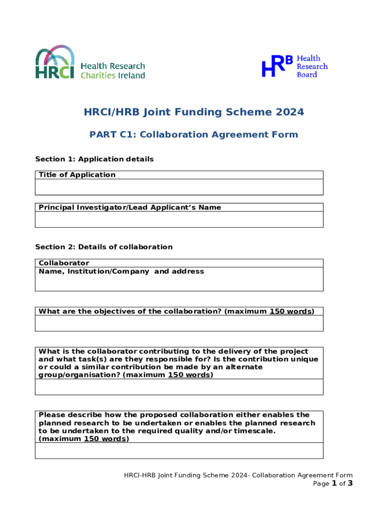 C1 HRCI-HRB 2024 Part C1 Collaboration Agreement Doc Template | pdfFiller