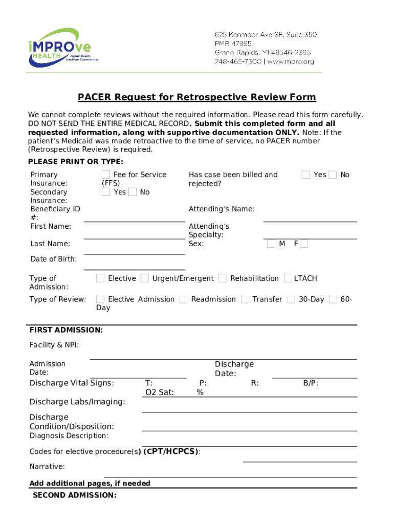 PACER Request for Retrospective Review Doc Template | pdfFiller