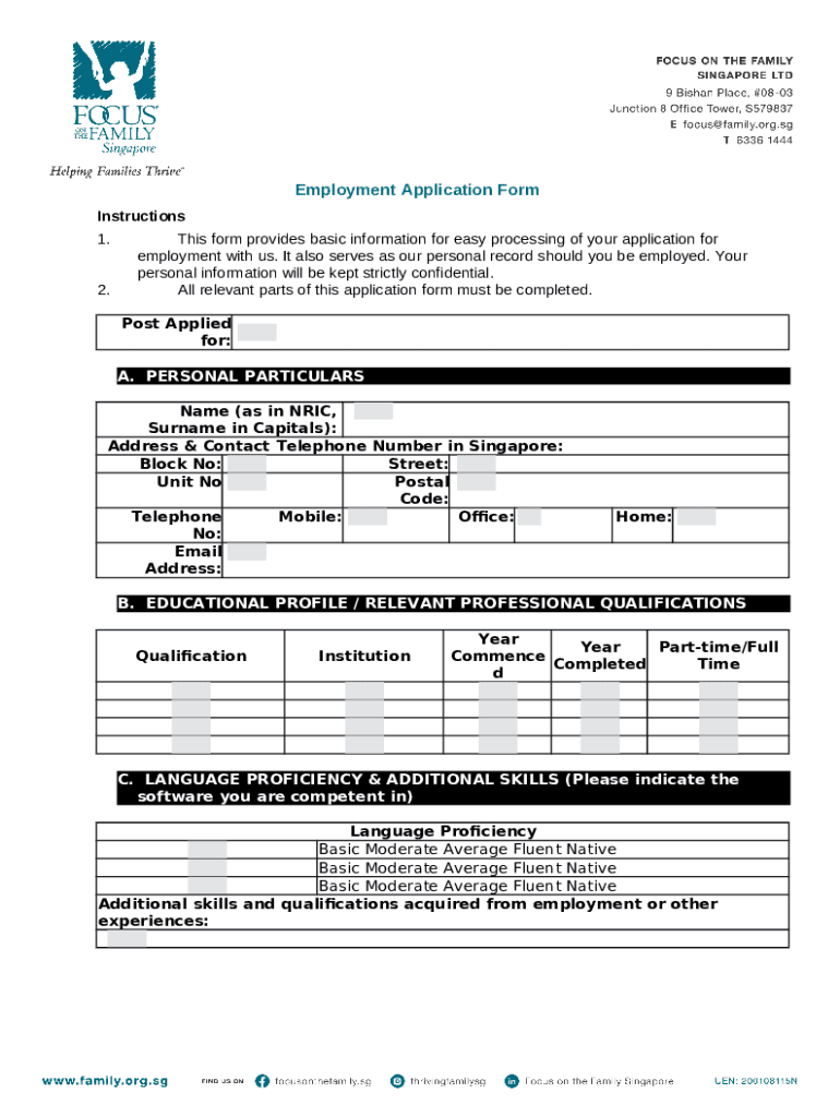 This provides basic ination for easy processing of your application for employment with us Doc ...