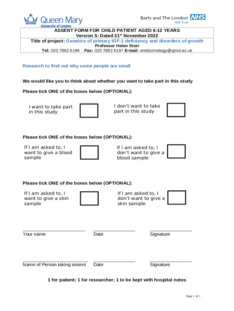 consent/assent for child patient aged 6-12 years Doc Template | pdfFiller