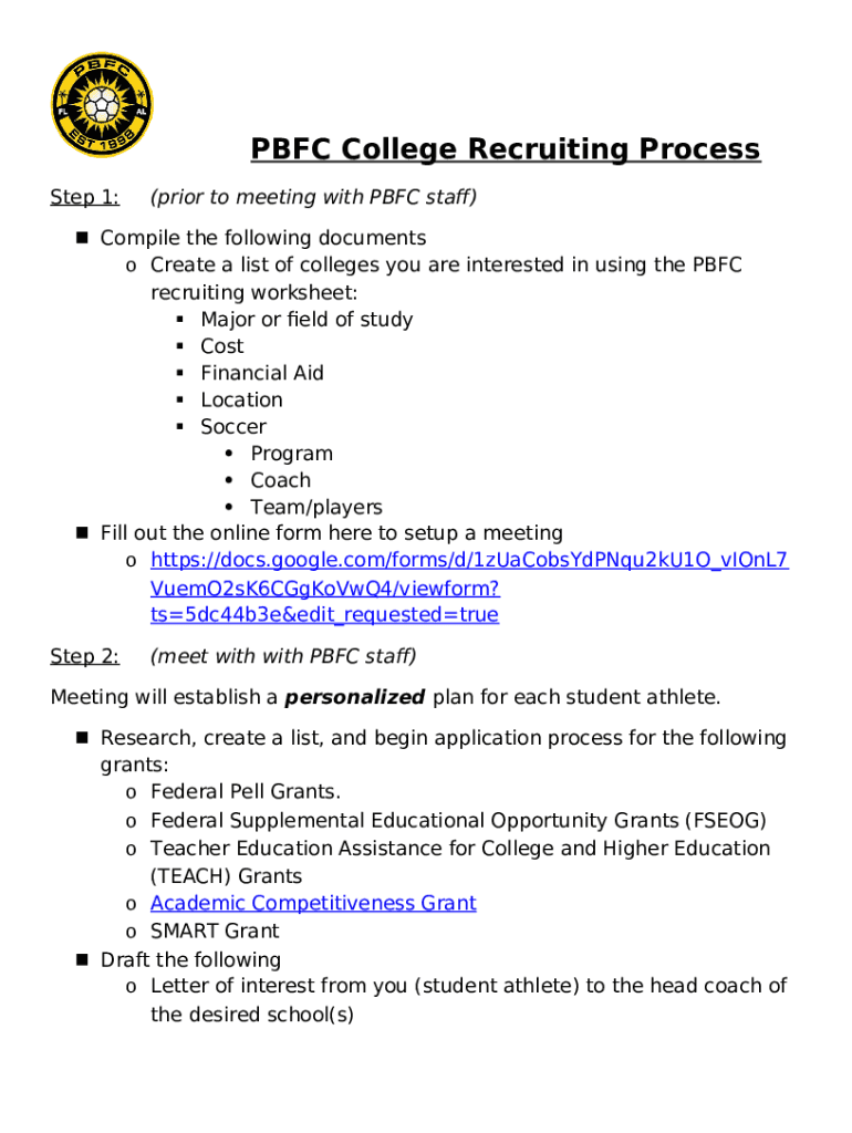 PBFC College Recruiting Process Step ... Doc Template | pdfFiller