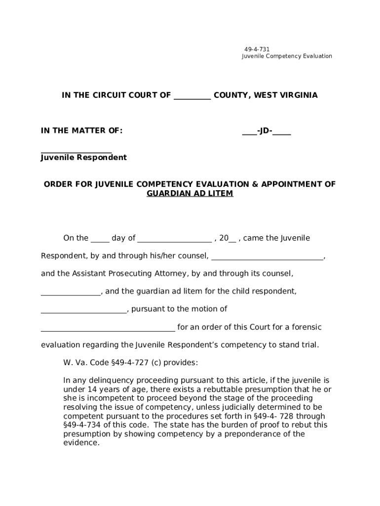 Juvenile competency evaluation, W. Va. Code49-4-731 - dhhr wv Doc ...