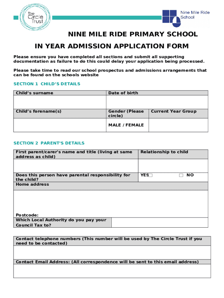 nine mile ride primary school in year admission application Doc ... nine mile ride primary school in year admission application Doc ...