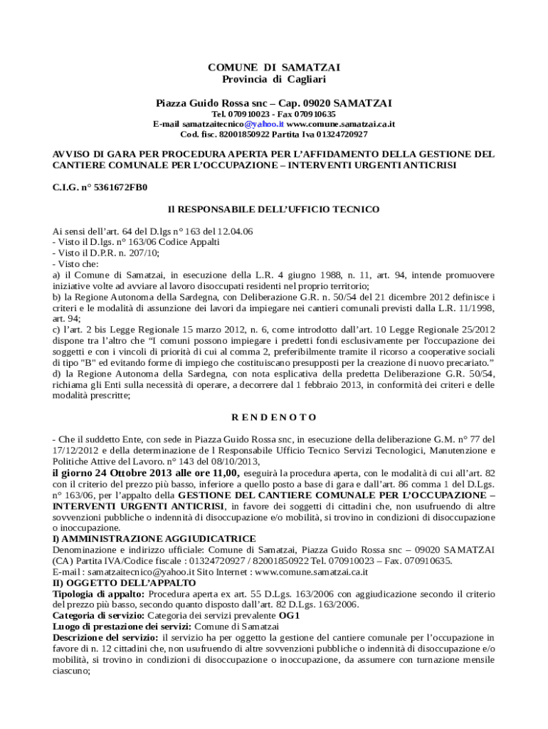 Articolazione degli uffici - Comune di Samatzai Doc Template | pdfFiller