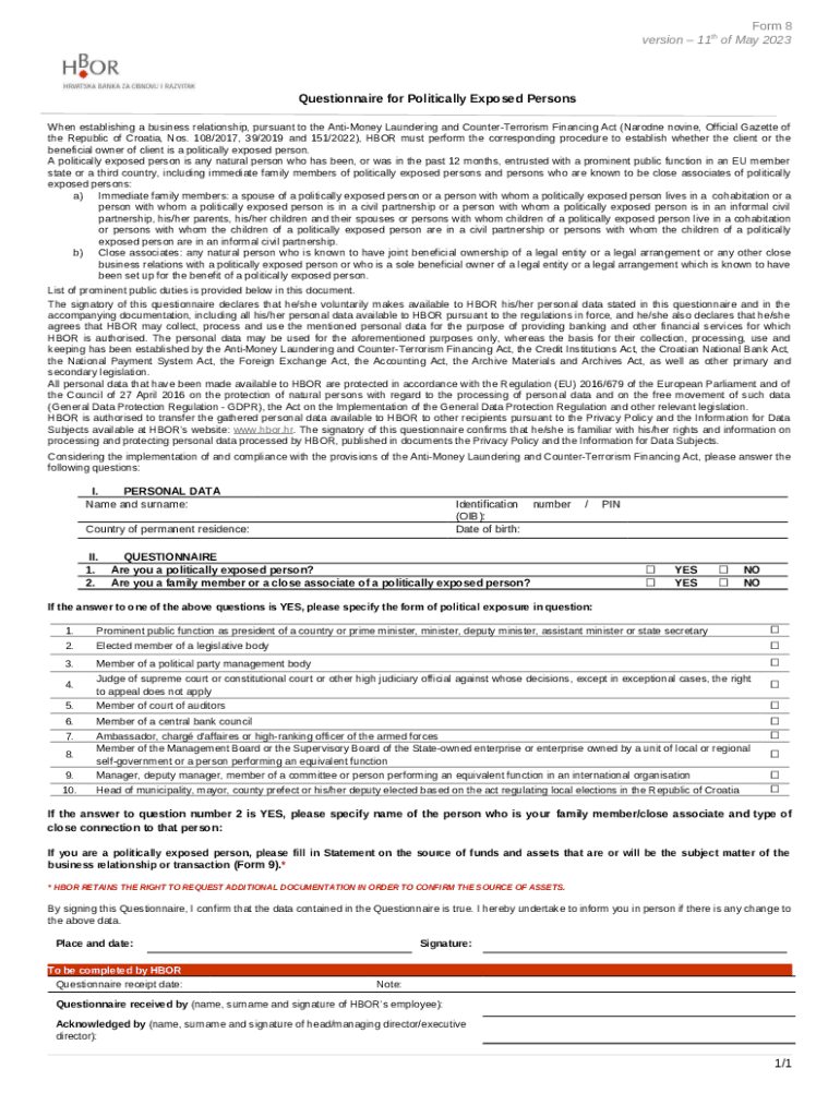 8 - Questionnaire for Politically Exposed Persons Doc Template | pdfFiller