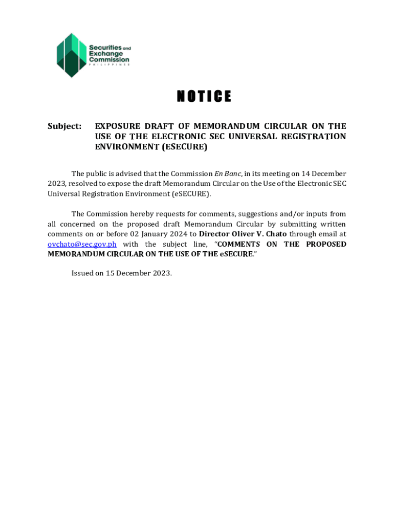 Fillable Online exposure draft of memorandum circular on the use ...