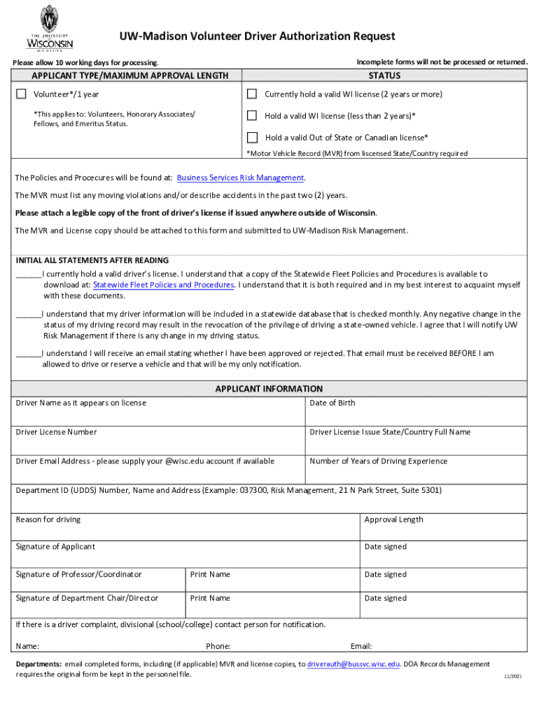 Fillable Online Volunteer Driver Authorization Request Form Fax Email ...