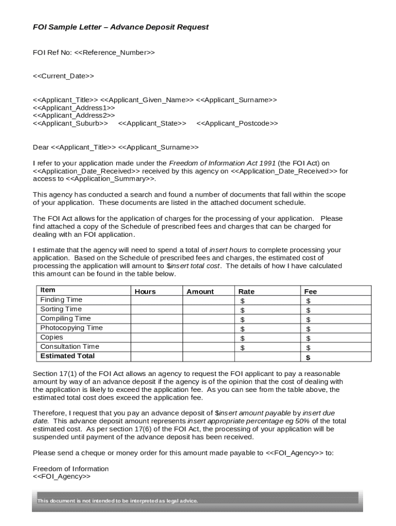 20111014 FOI SAMPLE LETTER - Advance Deposit Request Final V1. FREEDOM ...
