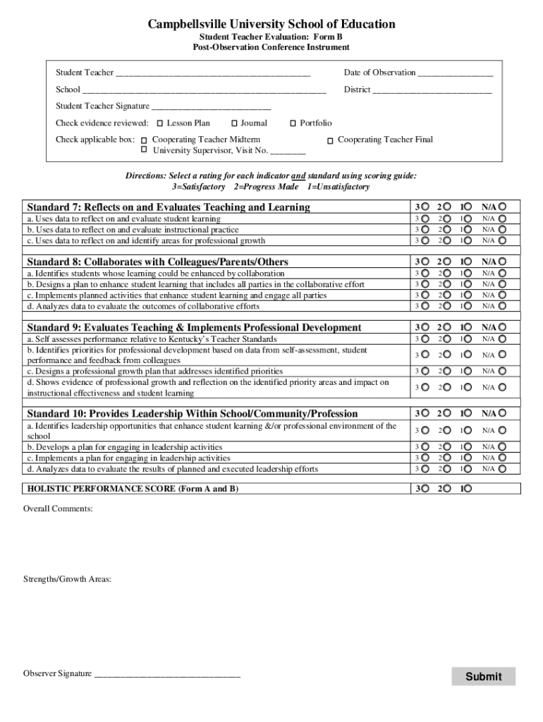Fillable Online Student Teacher Evaluation: Form B Fax Email Print ...