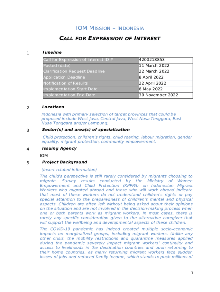 Sample Call for Expression of Interest Toolkit - IOM Indonesia Doc Template | pdfFiller