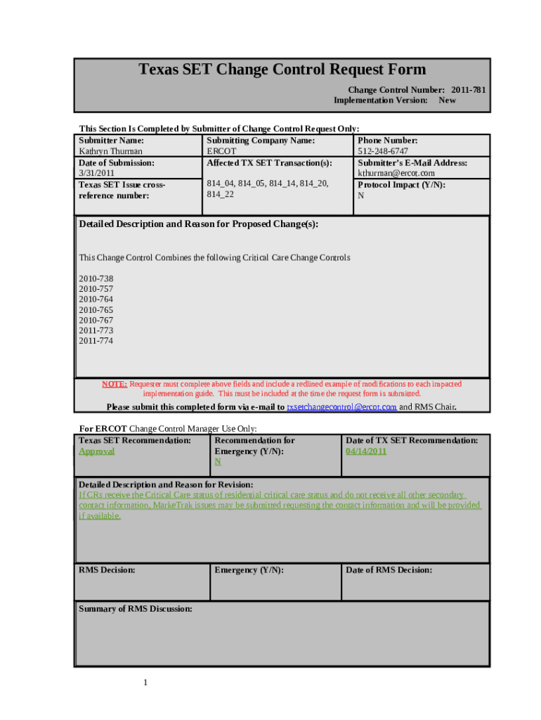 This Change Control Combines the following Critical Care Change ...