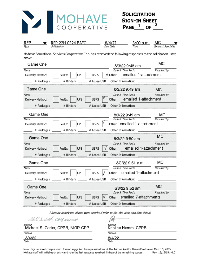 Fillable Online RFP 22H-0524 BAFO Witness Sign-in Sheet Fax Email Print ...