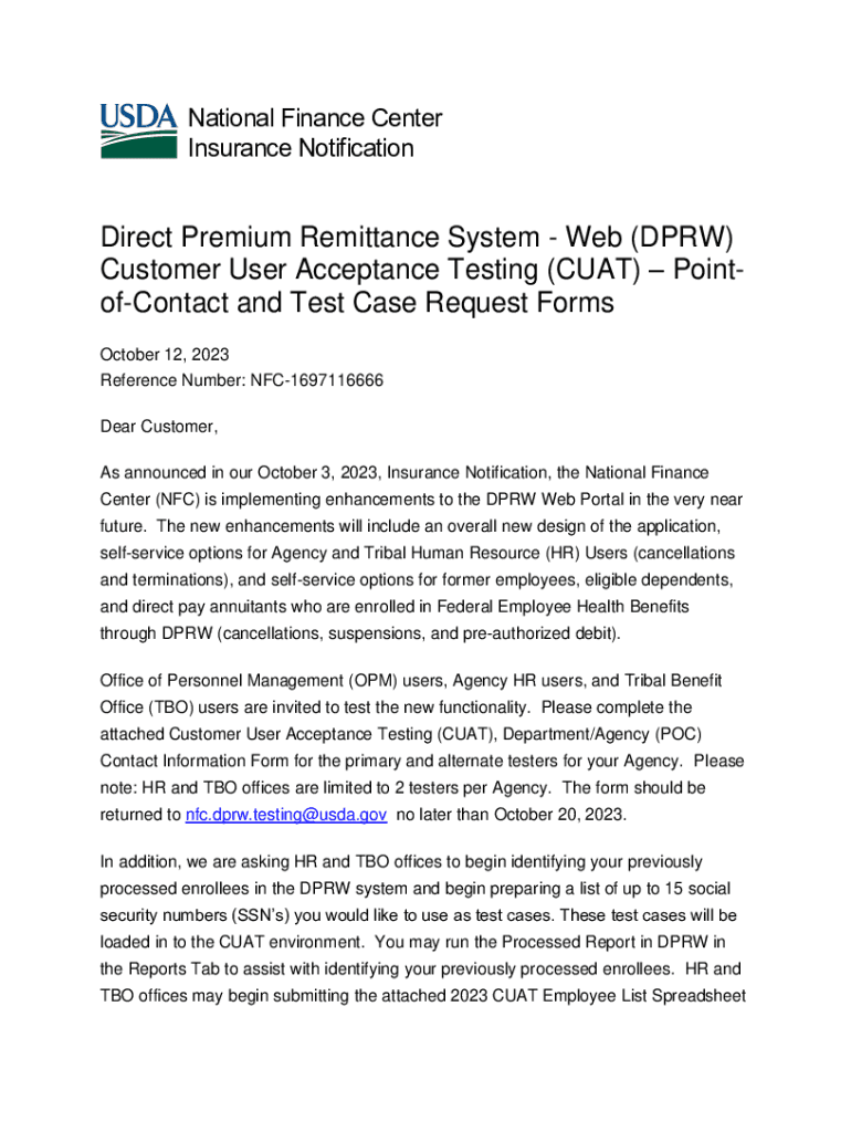 Fillable Online nfc usda Direct Premium Remittance System - Web (DPRW ...
