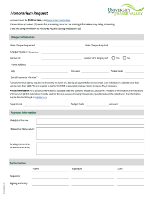 Fillable Online Honorarium Request Form V3.pub Fax Email Print - pdfFiller