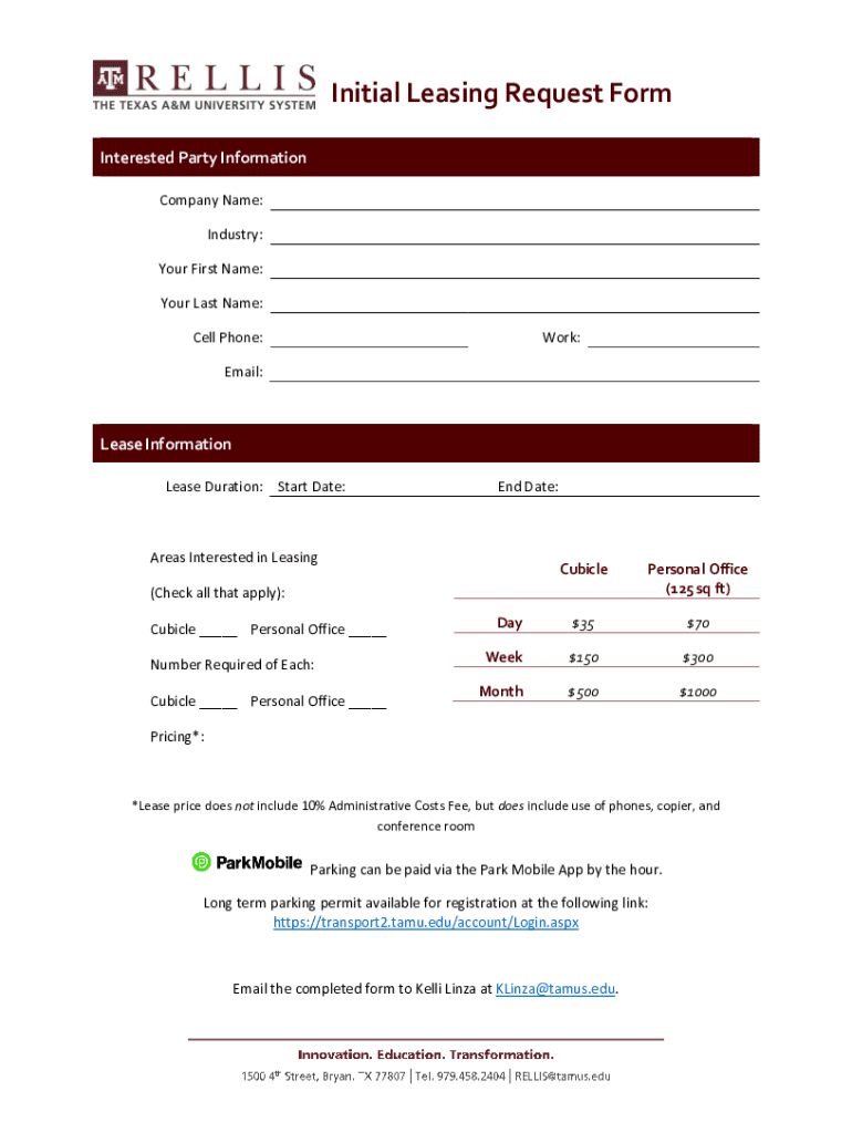 Fillable Online RELLIS Initial Leasing Request Form Fax Email Print ...