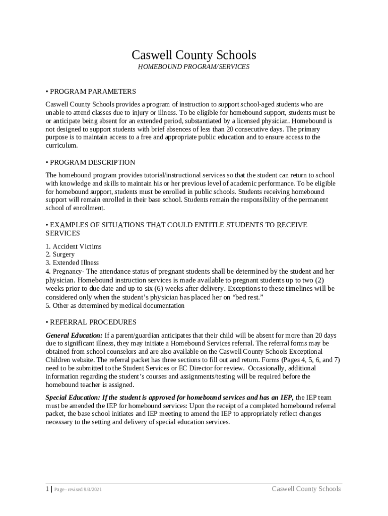 Guidance for Homebound and Modified Day Placements Doc Template | pdfFiller