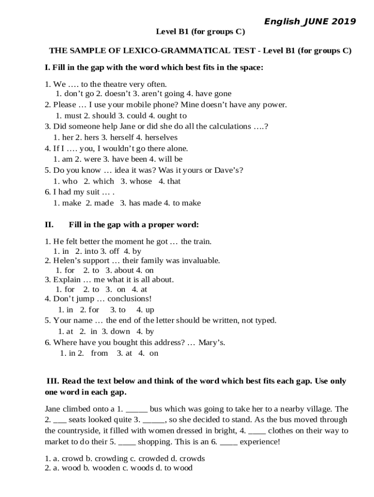 SAMPLE TEST (B1) - TASK 1 Mark the correct letter A, B or C. Doc ...