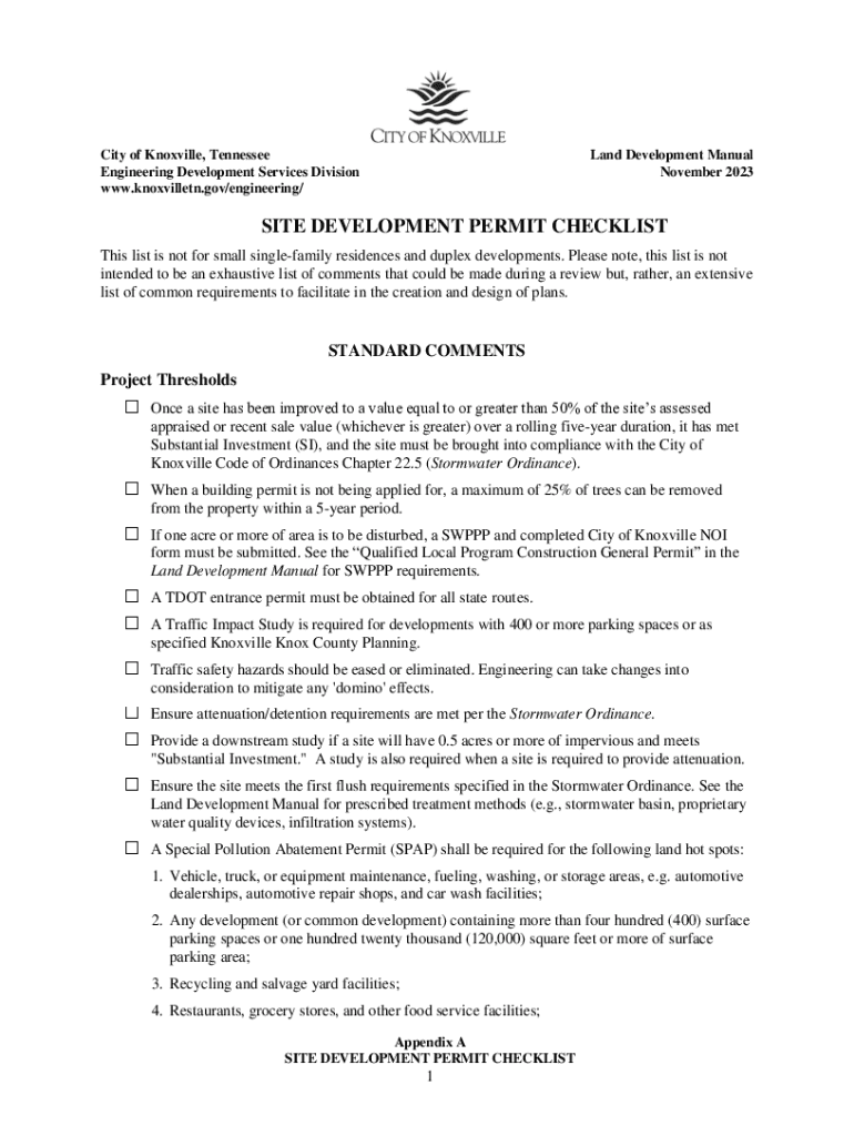 Fillable Online Site Development Permit Checklist. Land Development ...