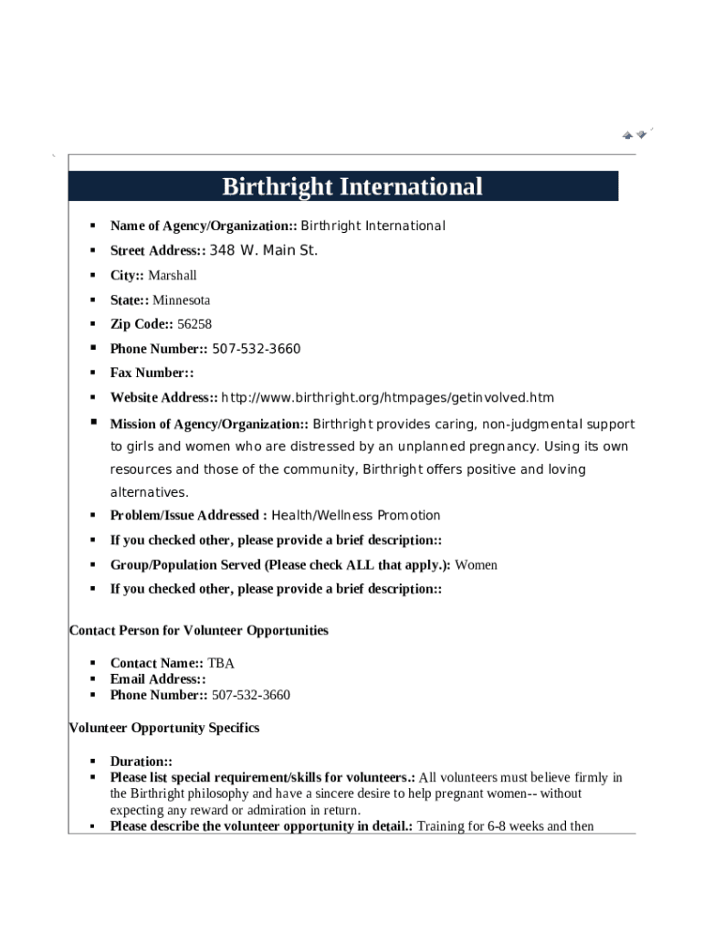 Birthright of Marshall - Cylex Local Search Doc Template | pdfFiller