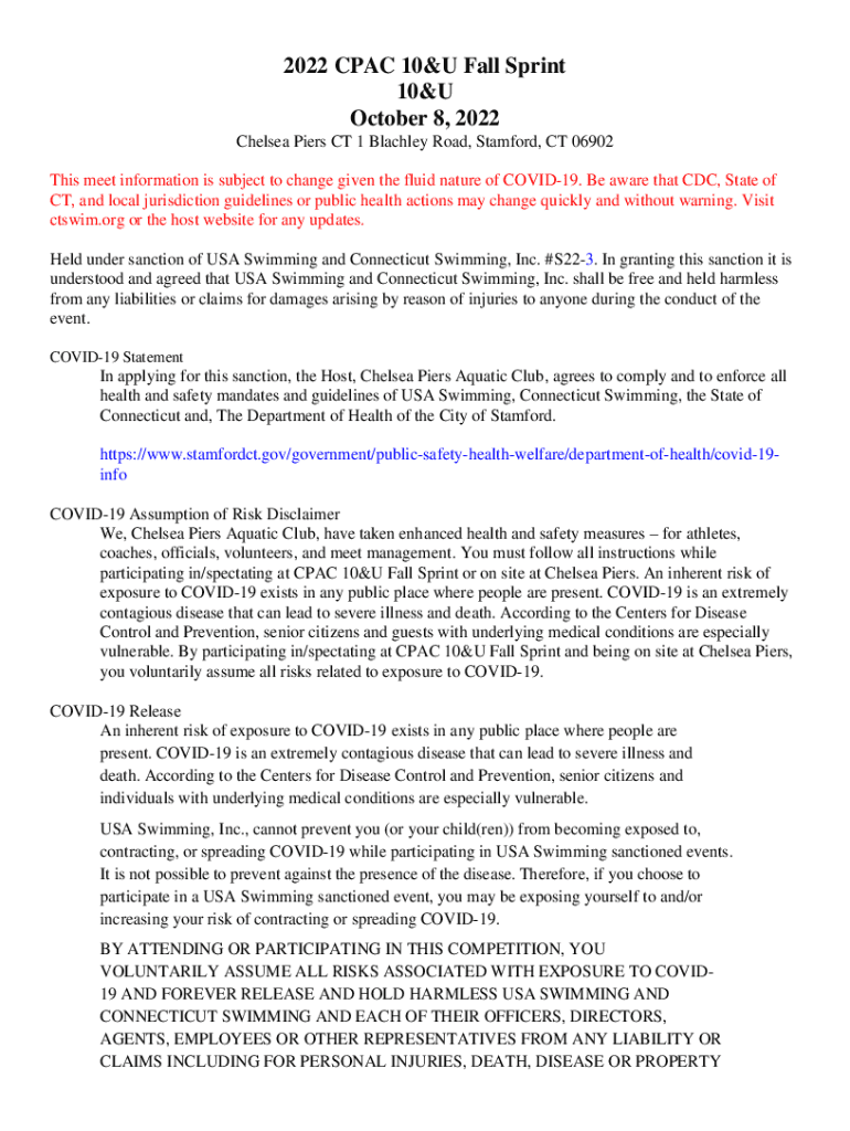 Fillable Online Stamford, Connecticut Swim Camp Series for Ages 10 to ...